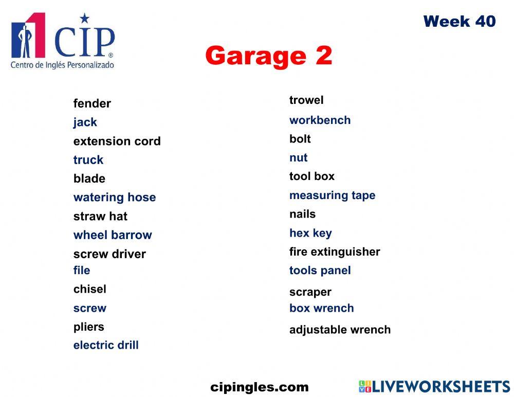 Garage 2 week 40 | Free Interactive Worksheets | 872452