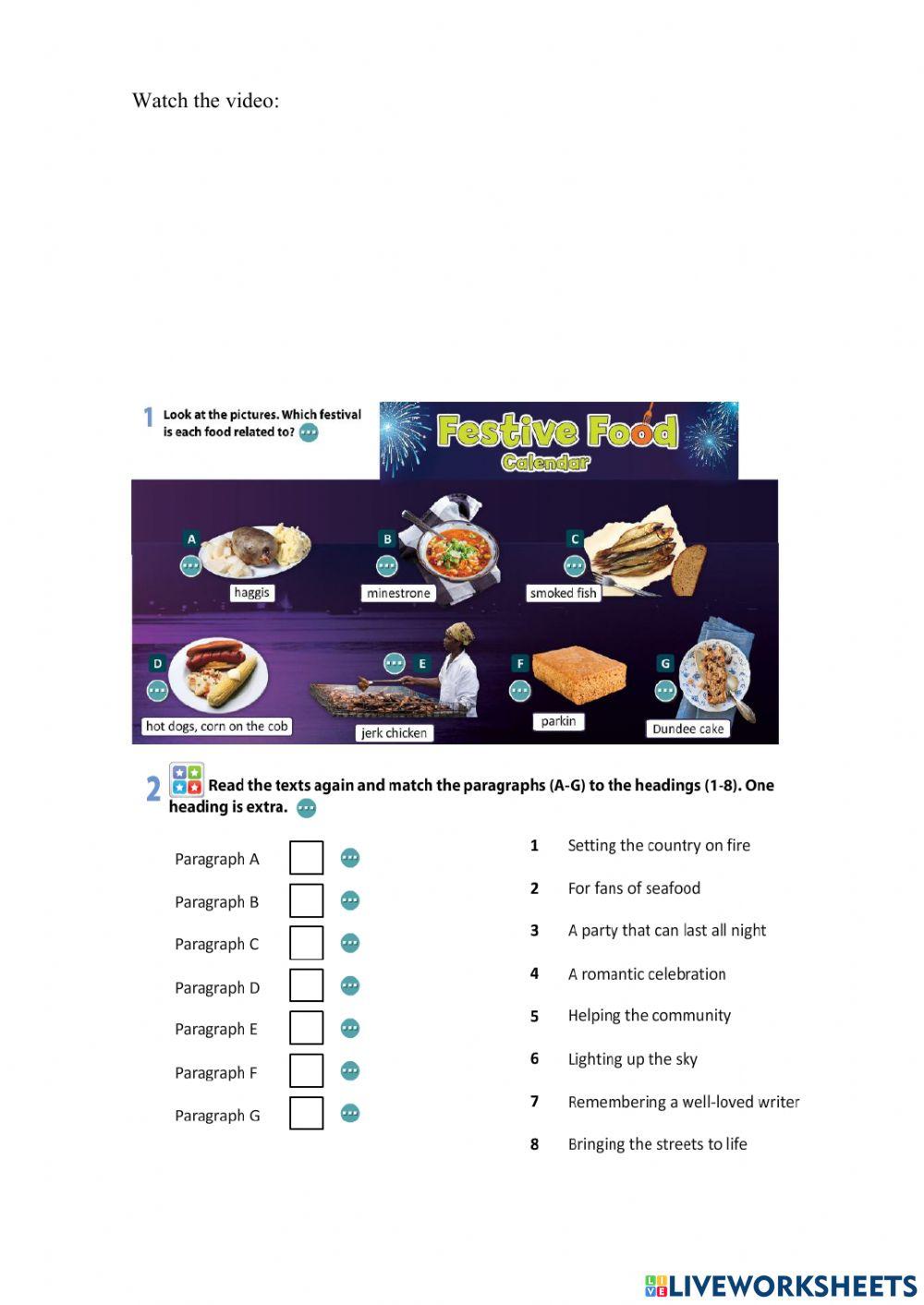Festive food calendar worksheet | Live Worksheets