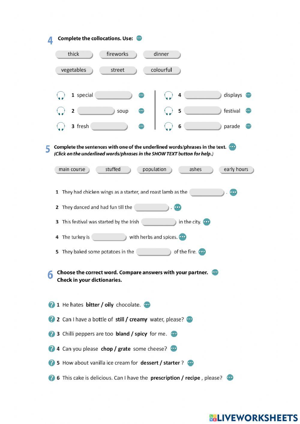 Festive food calendar worksheet | Live Worksheets