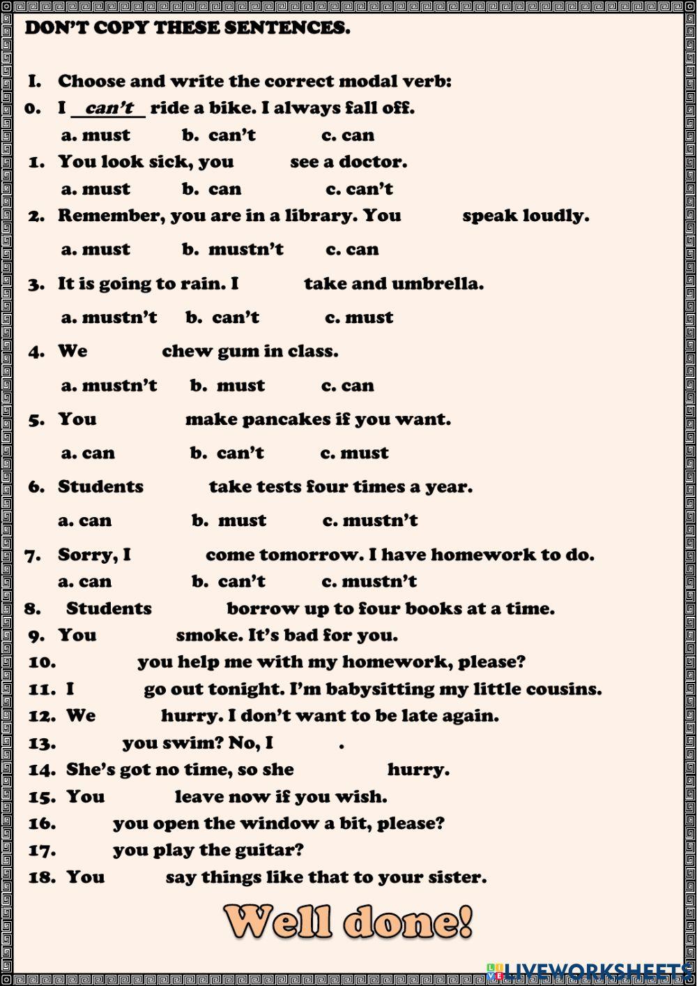 Modal verbs 5th | Free Interactive Worksheets | 872812