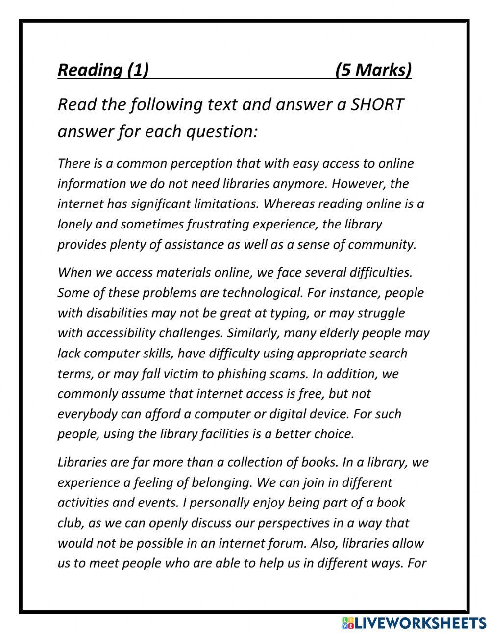 3rd short test worksheet | Live Worksheets