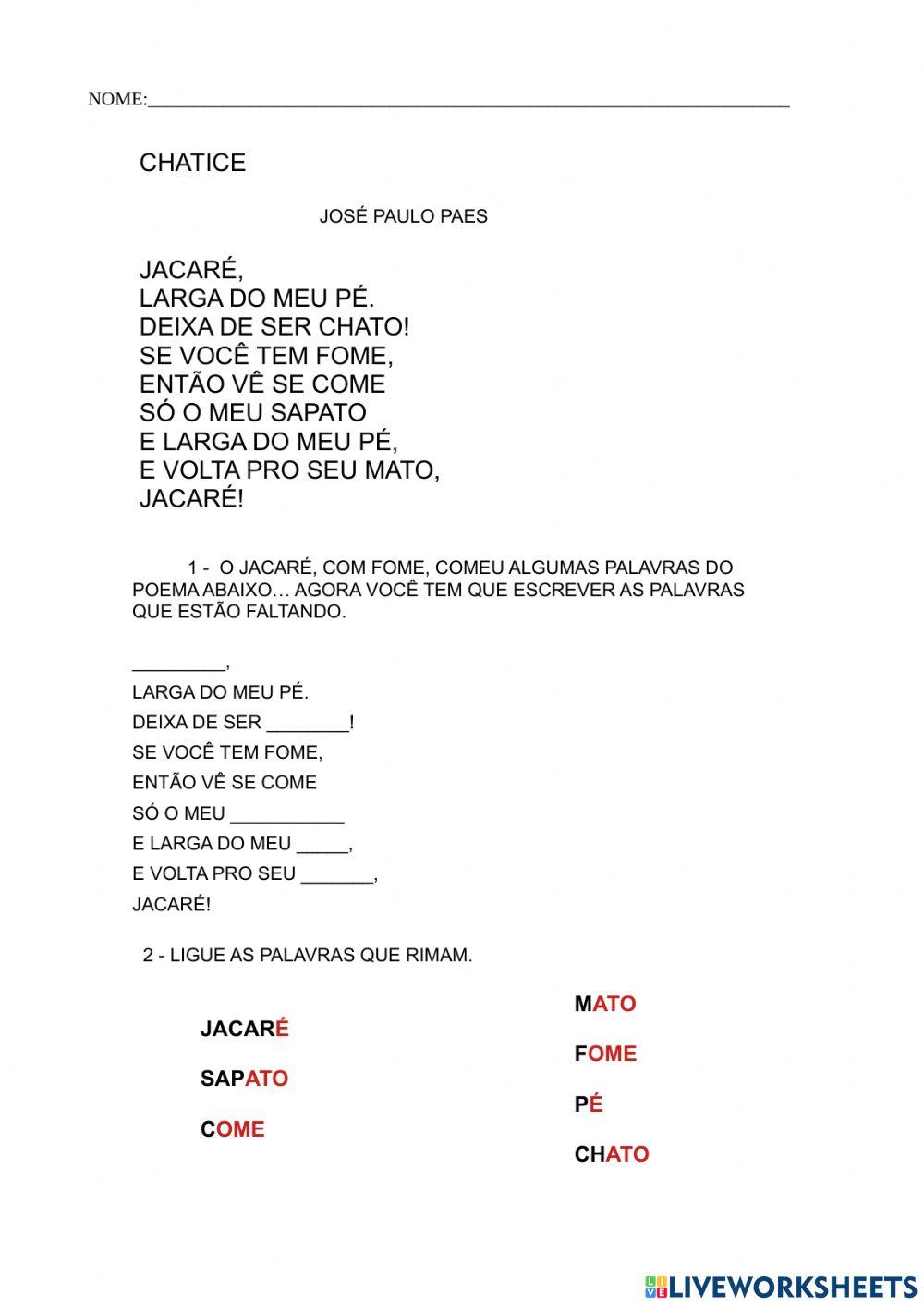 Poema - chatice worksheet | Live Worksheets