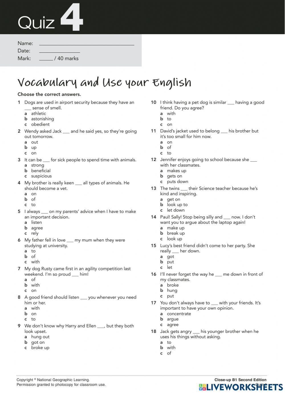 Close-up B1 uni… | Free Interactive Worksheets | 4927636