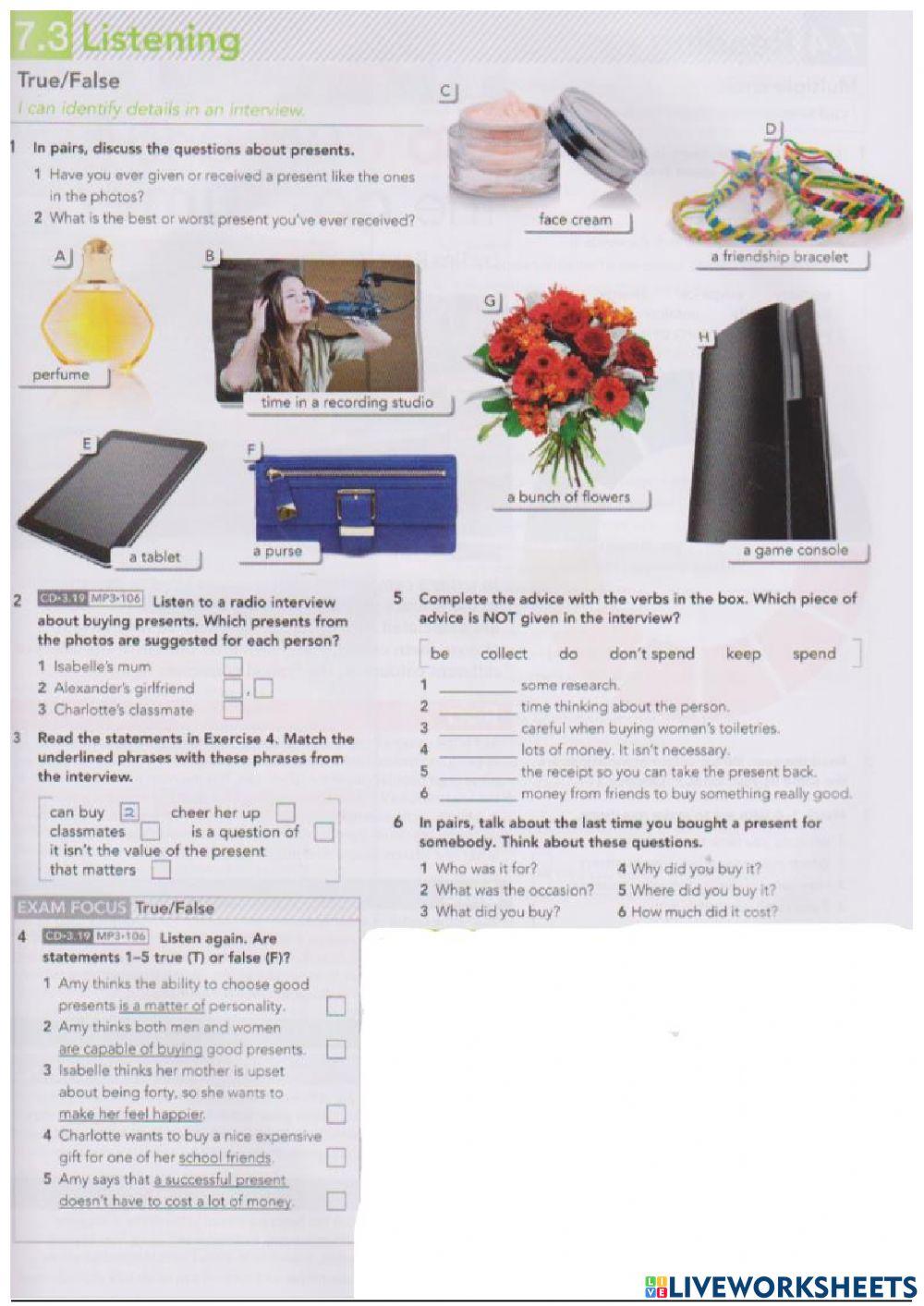 Focus2 Unit7.3 Listening online exercise for | Live Worksheets