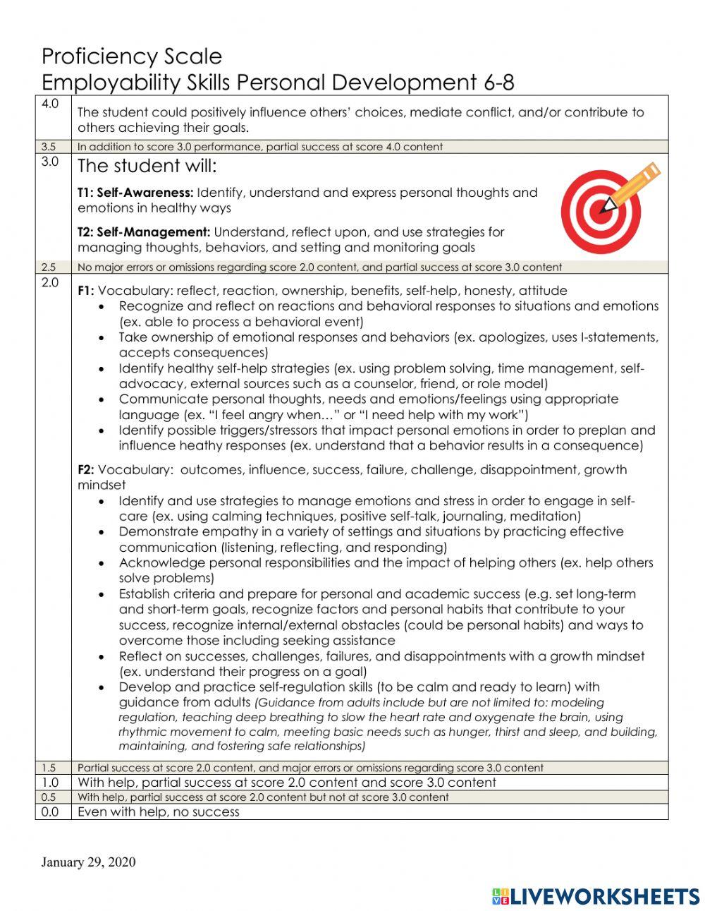 Employability SRGs Character Development worksheet | Live Worksheets