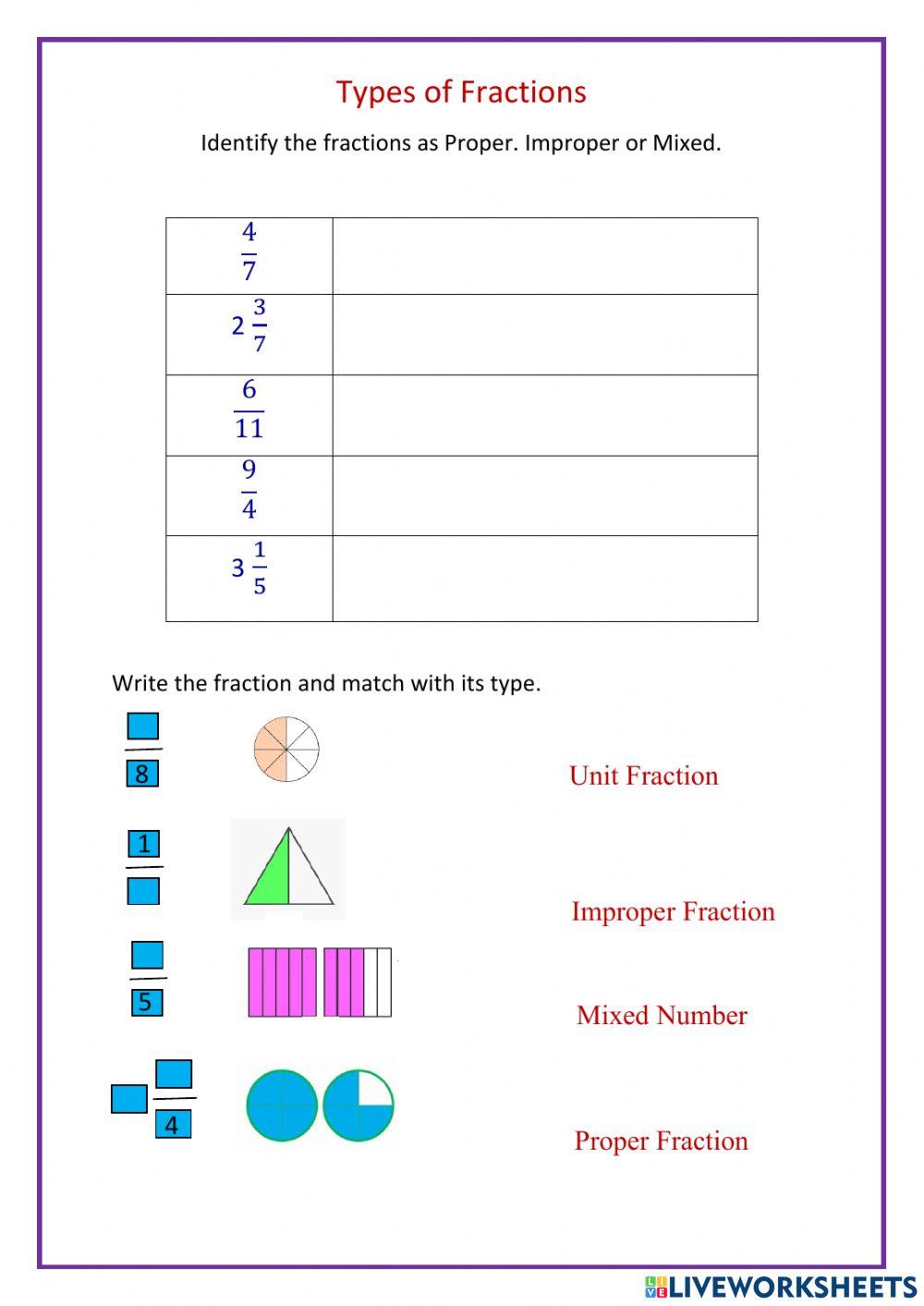 Types Of Fractions Online Exercise For Live Worksheets types-of-fractions-online-exercise-for-live-worksheets