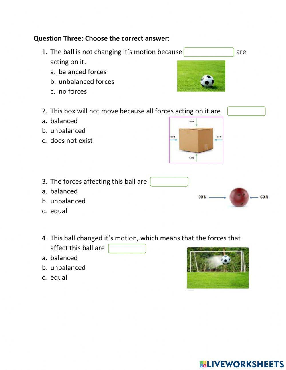 Newton 1st Law 0417 | MariamGalal95 | Live Worksheets