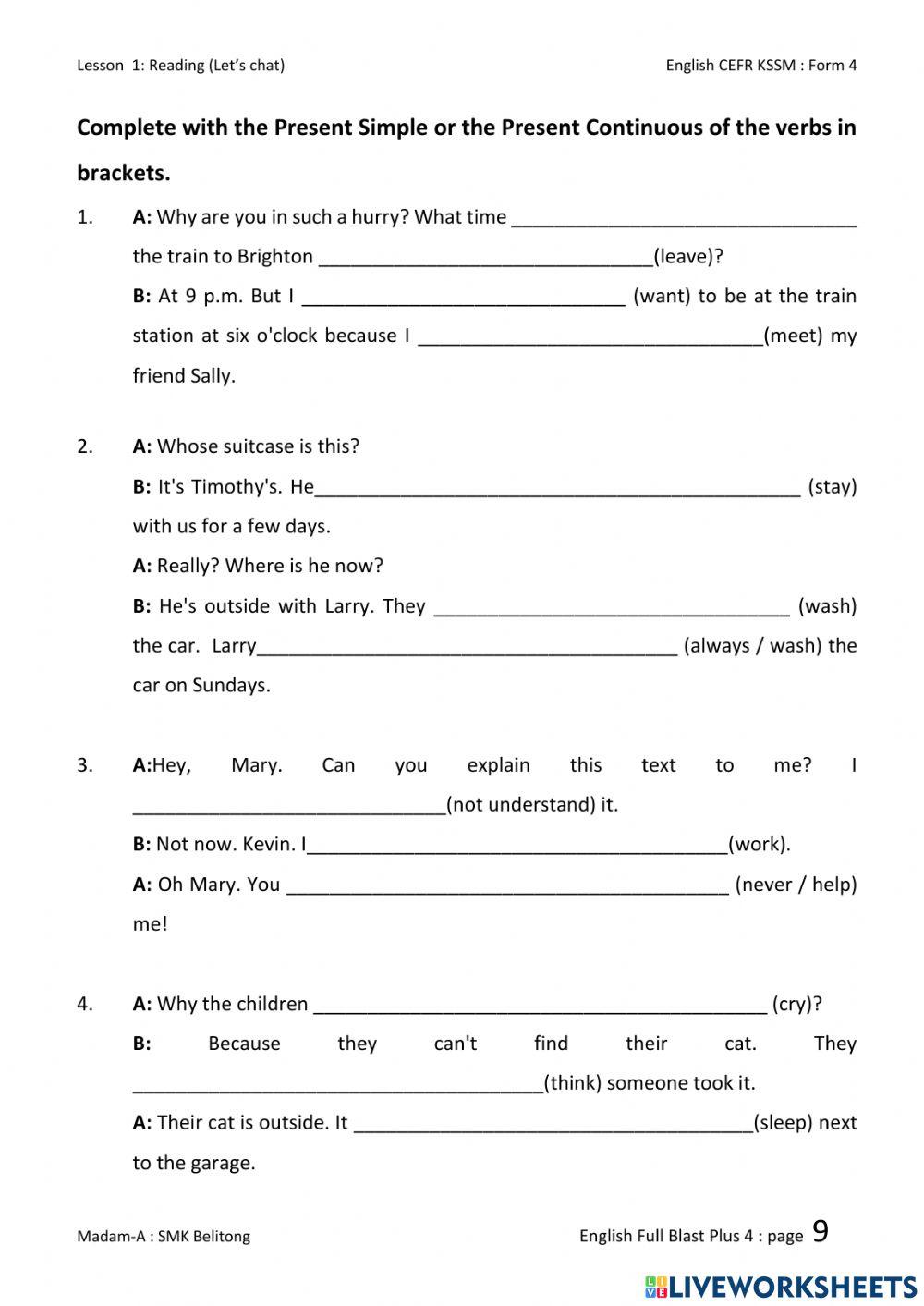 Cefr Form 4-Lesson 3(Grammar)-page 9 worksheet | Live Worksheets