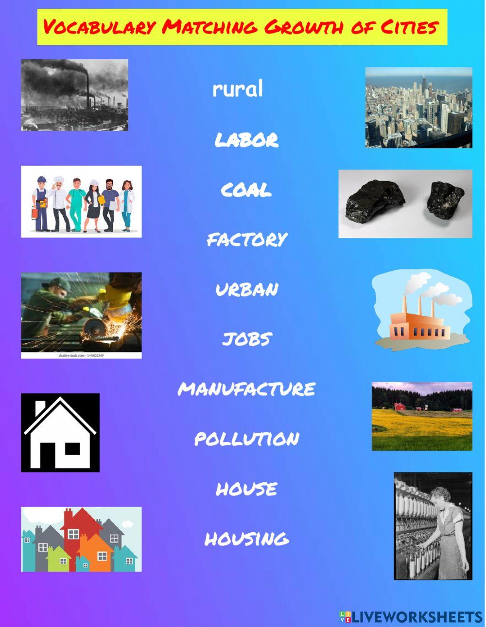 Growth of Cities Vocabulary worksheet | Live Worksheets
