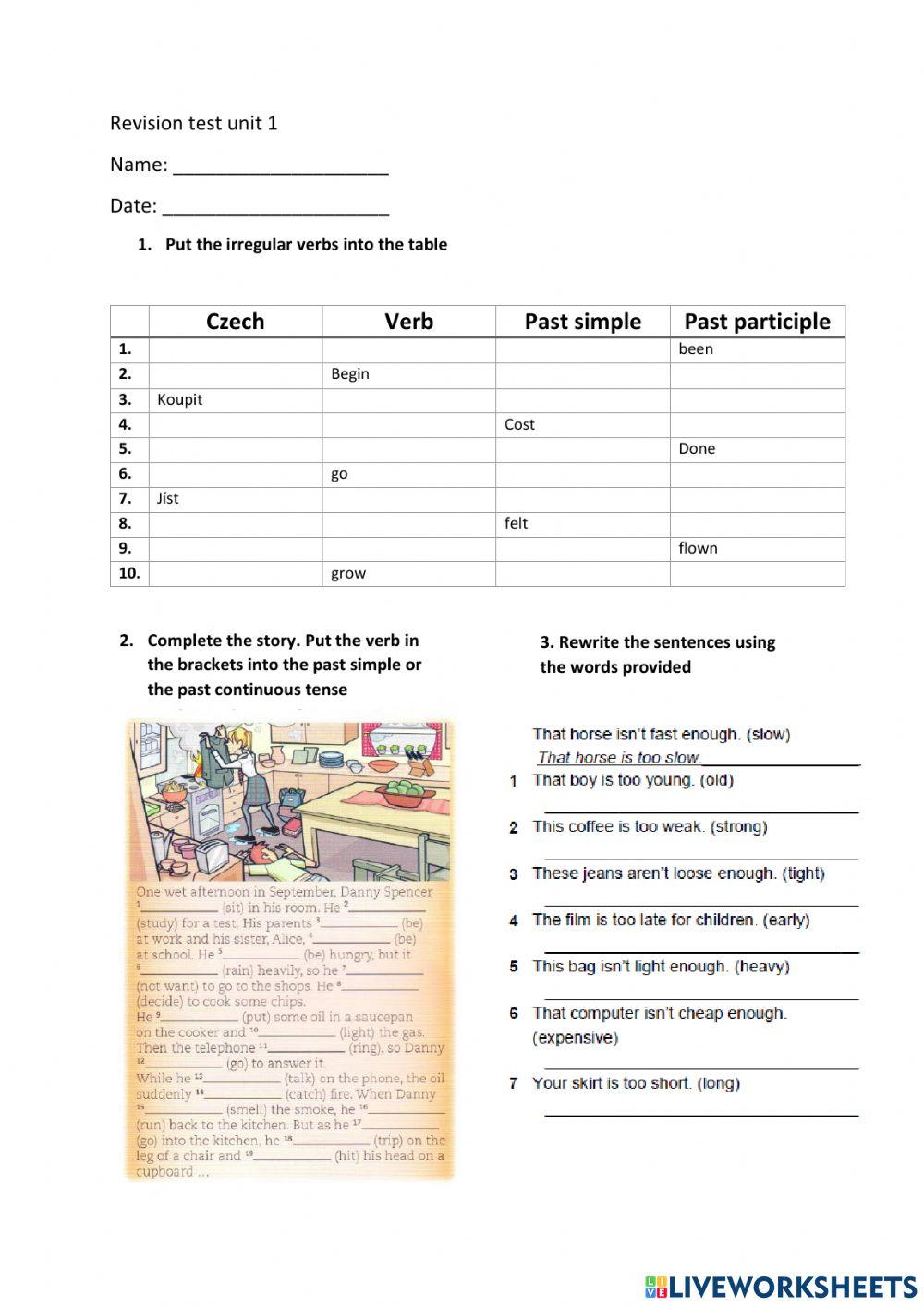 Project 4 - revision test unit 1 worksheet | Live Worksheets