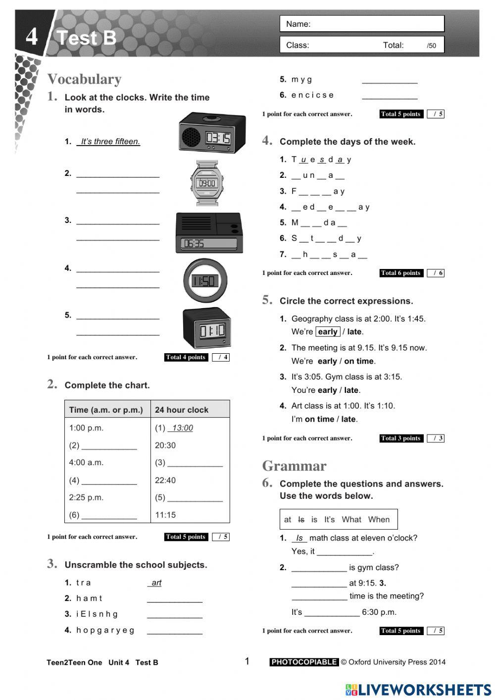 T2T ONE UNIT 4 … | Free Interactive Worksheets | 4830294