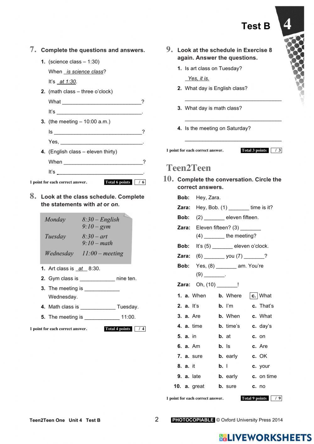 T2T ONE UNIT 4 … | Free Interactive Worksheets | 4830294