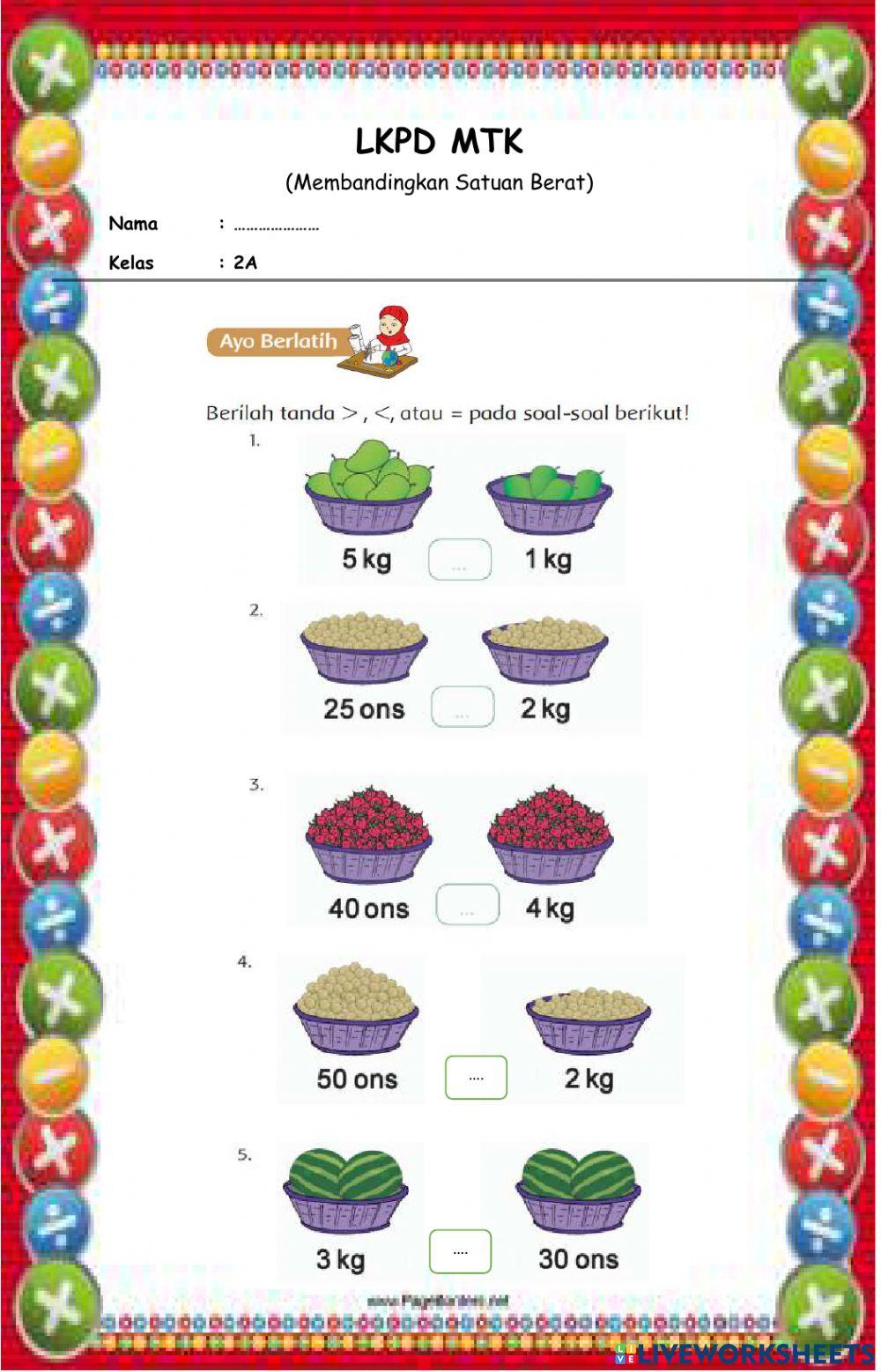 Perbandingan Berat exercise | Live Worksheets