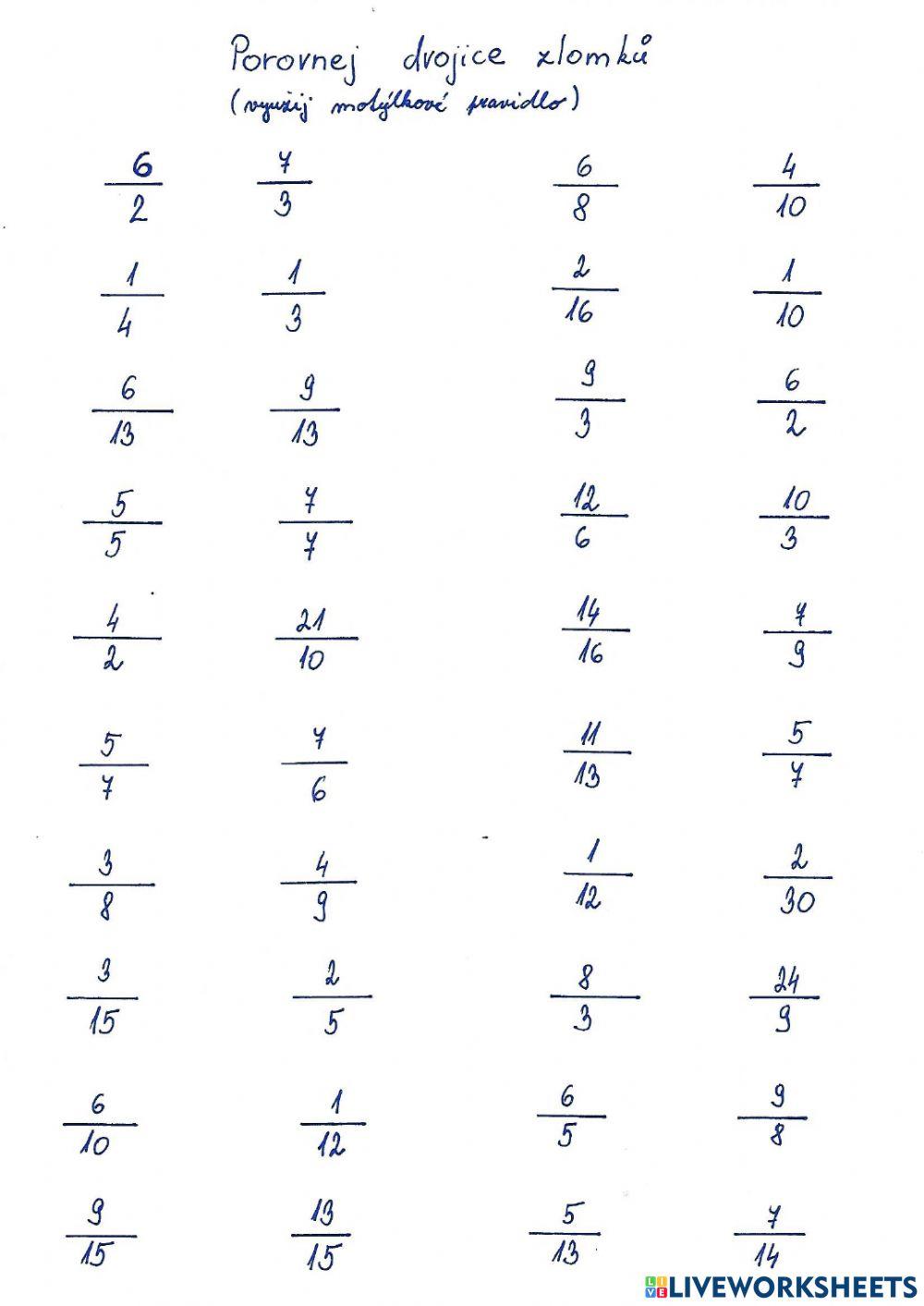 Zlomky interactive exercise | Live Worksheets