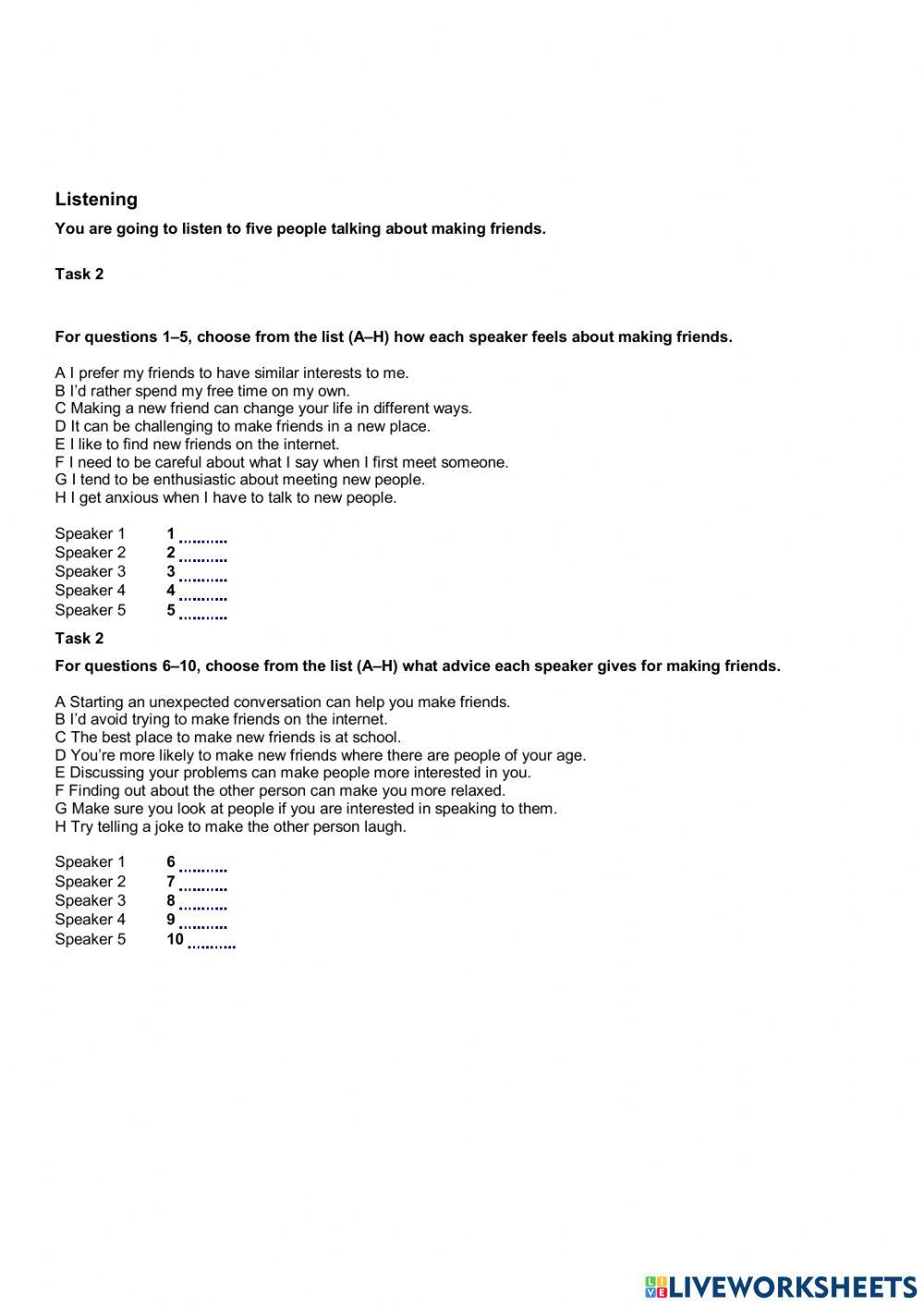 B1+ LISTENING March 21 worksheet | Live Worksheets