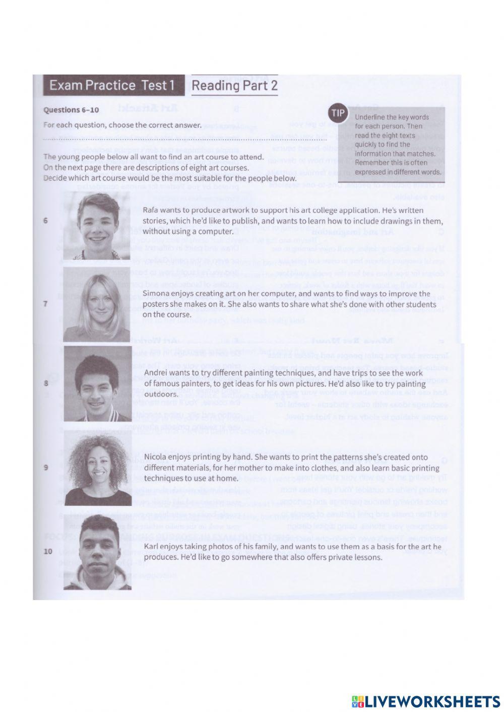 PET - Reading part 2 TEST online exercise for | Live Worksheets