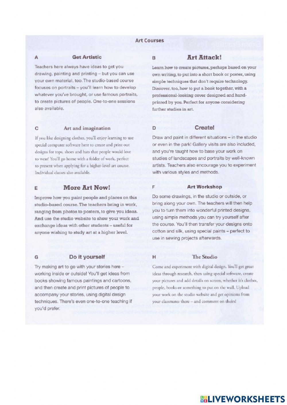 PET - Reading part 2 TEST online exercise for | Live Worksheets