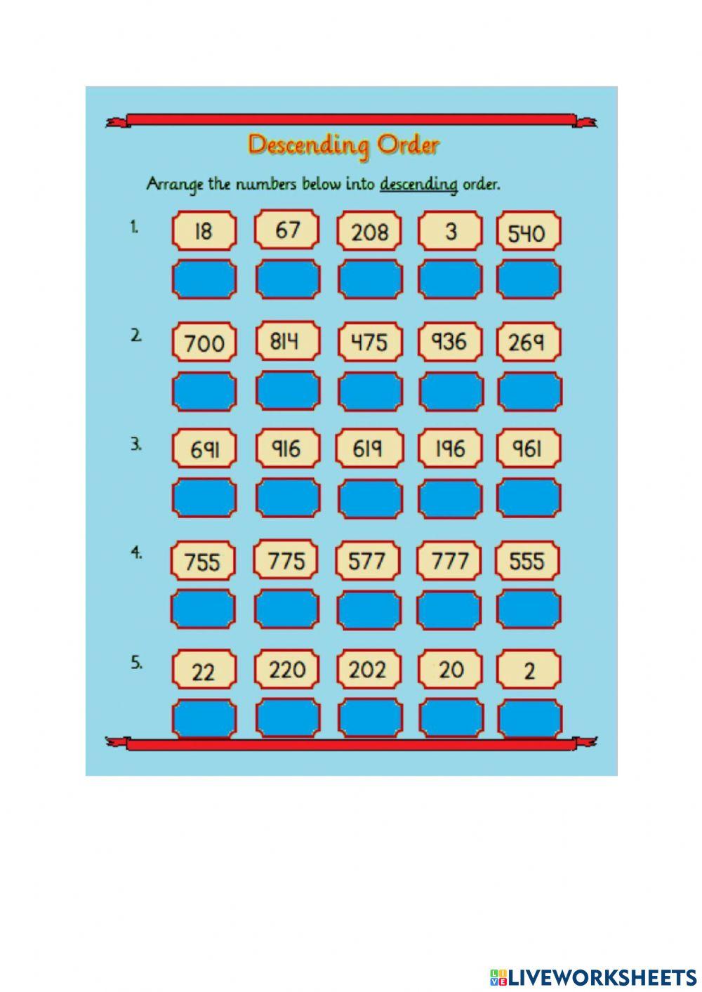 4830890 | Ascending and Descending Order - Year 2 | Yen74