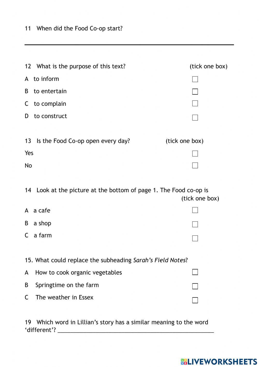 Worksheet for Co-op Newsletter online exercise for | Live Worksheets