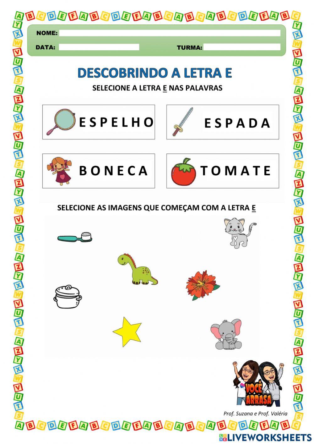 Descobrindo a Letra E worksheet | Live Worksheets