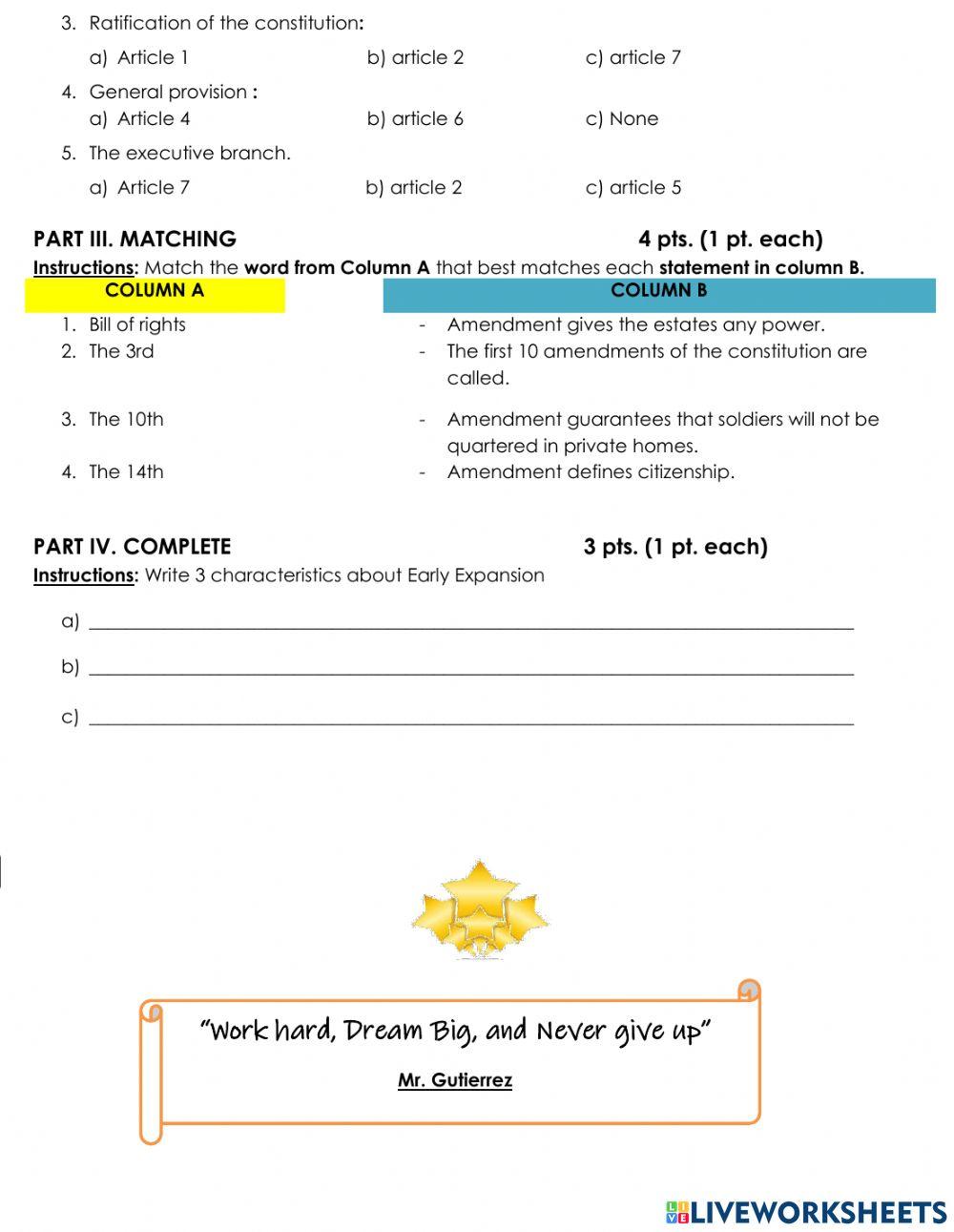 Quiz online exercise for grade 8 | Live Worksheets
