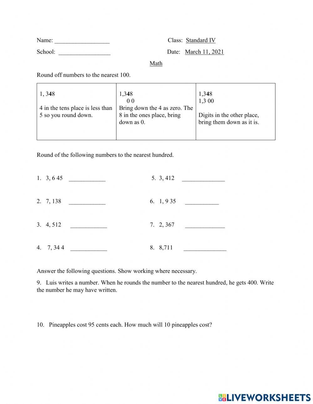 Math week 11 day 3 online exercise for | Live Worksheets