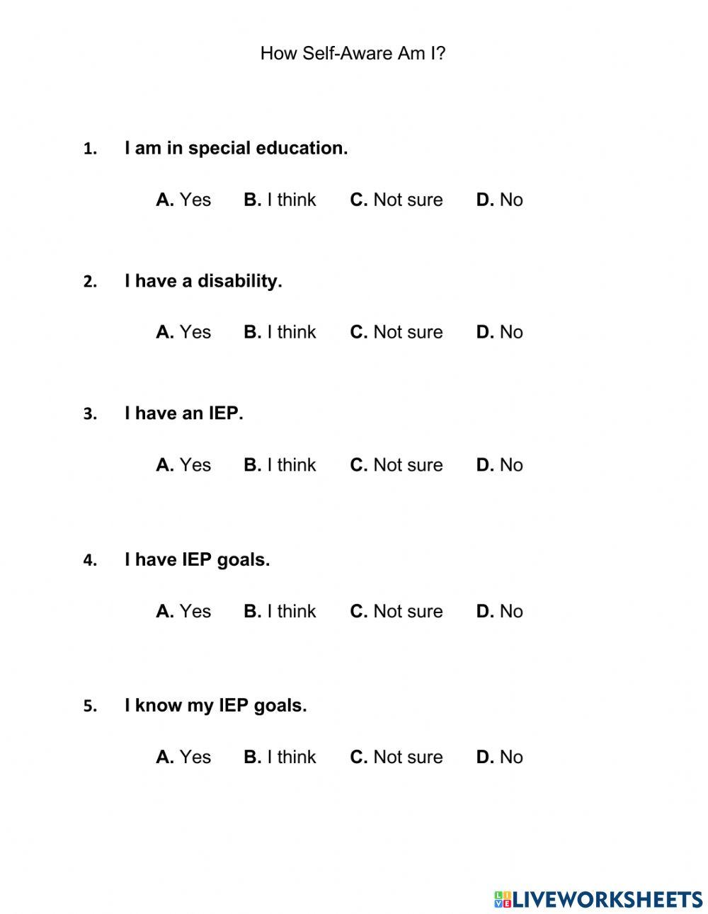 How Self-Aware Am I? large format online exercise for | Live Worksheets