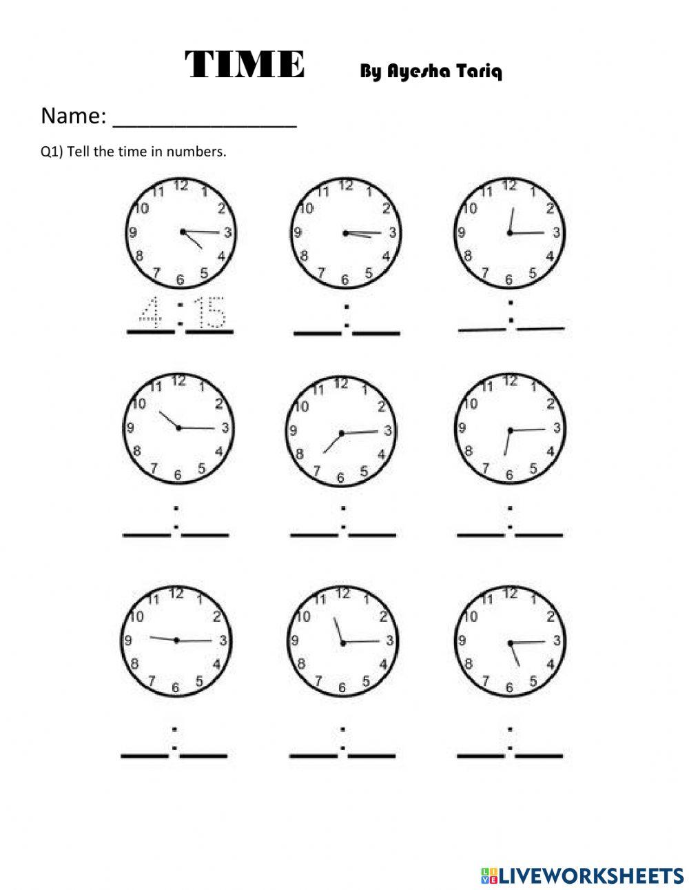 Time online exercise for 3 | Live Worksheets