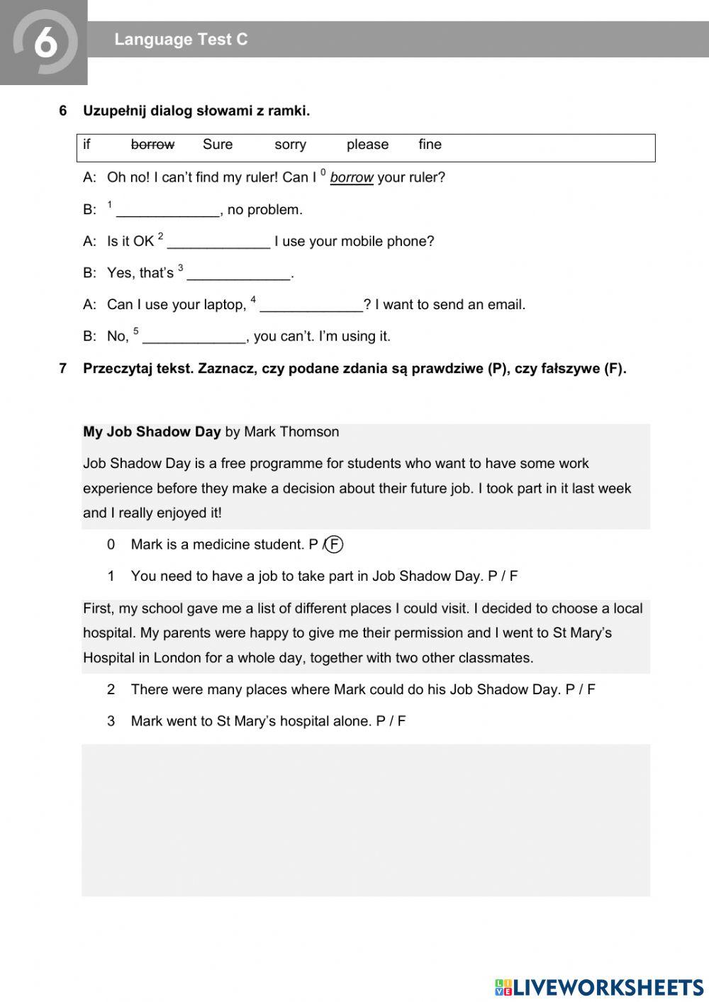 Test Unit 6 online activity | Live Worksheets