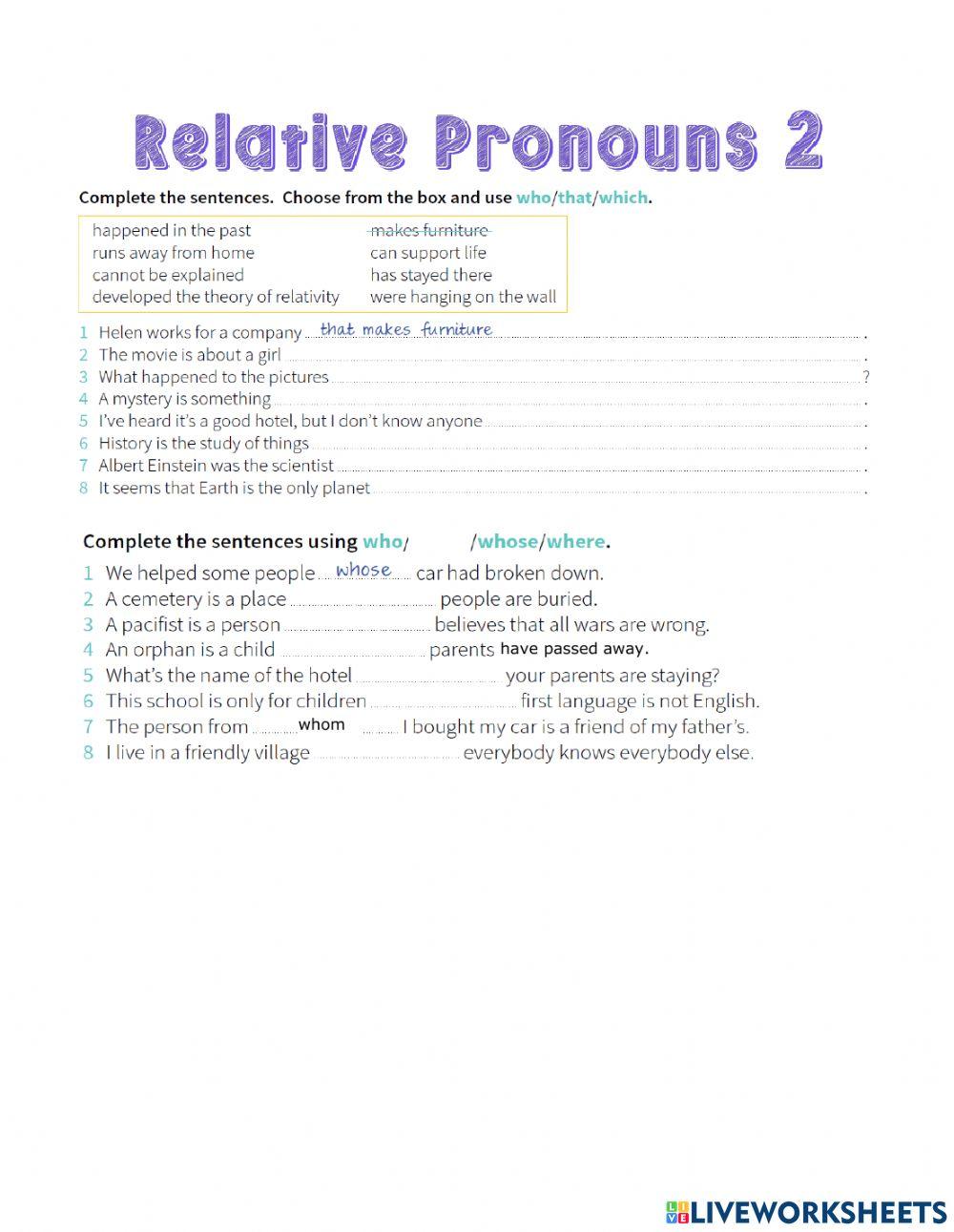 Relative Pronou… | Free Interactive Worksheets | 783717