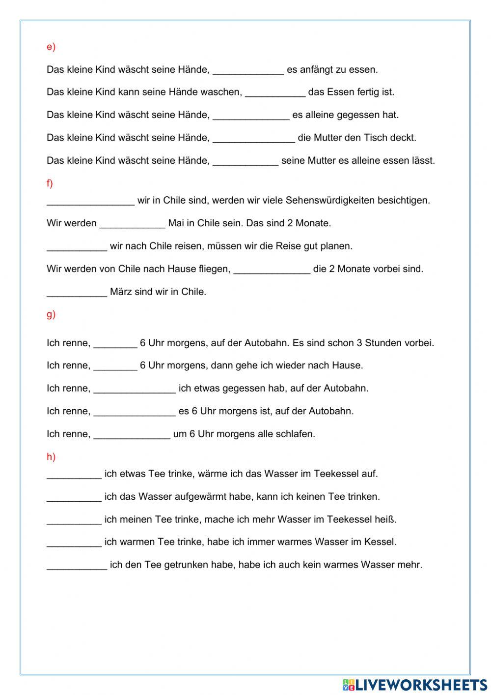 Bevor, bis, nac… | Free Interactive Worksheets | 783819
