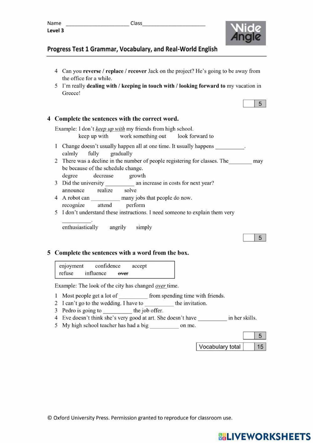 Wide Angle 3 Unit 3 Exam 4833658 | Oscar mugnoz | Live