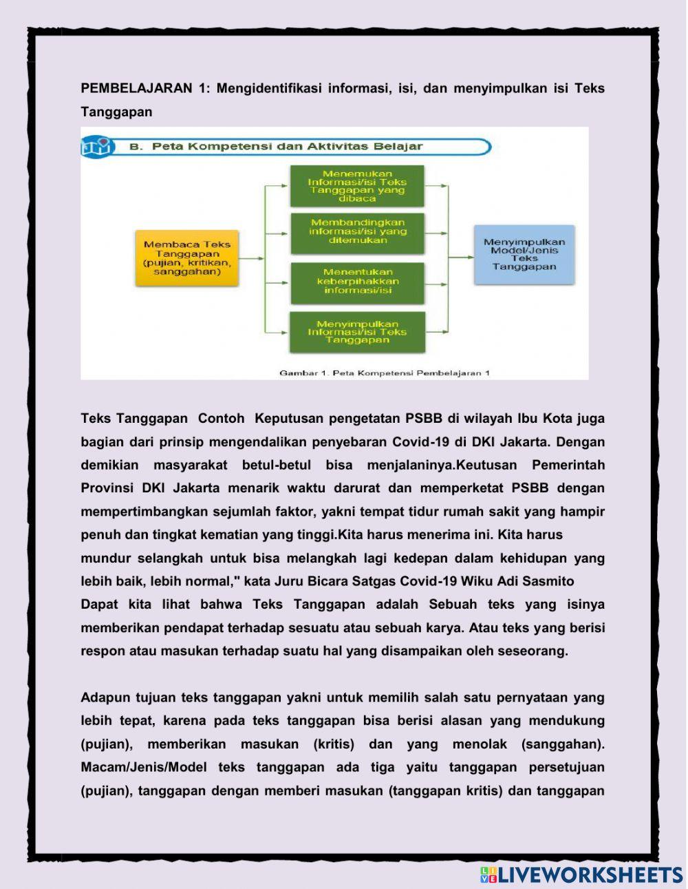 Teks tanggapan | Free Interactive Worksheets | 784575