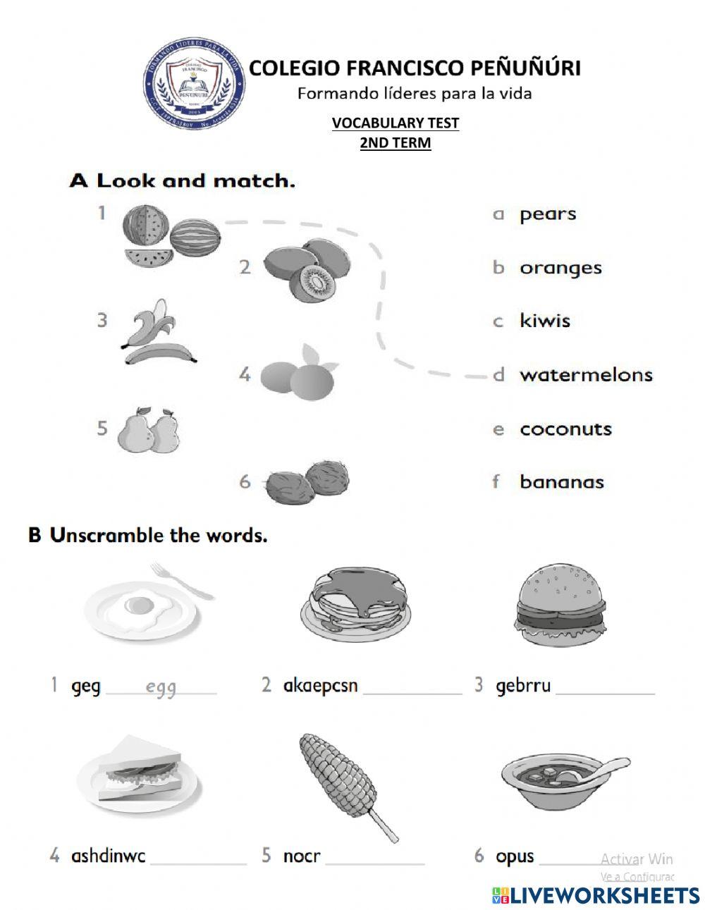 Vocabulary online exercise for primaria | Live Worksheets