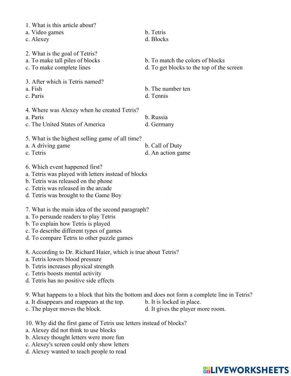 Reading short story level 4 online exercise for | Live Worksheets