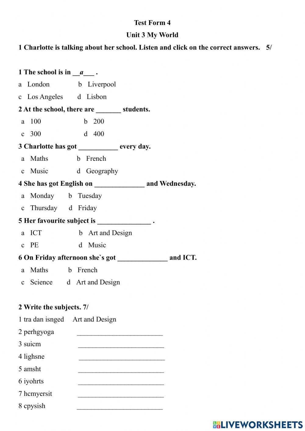 Test Unit 3 Form 4 Worksheet Live Worksheets test-unit-3-form-4-worksheet-live-worksheets