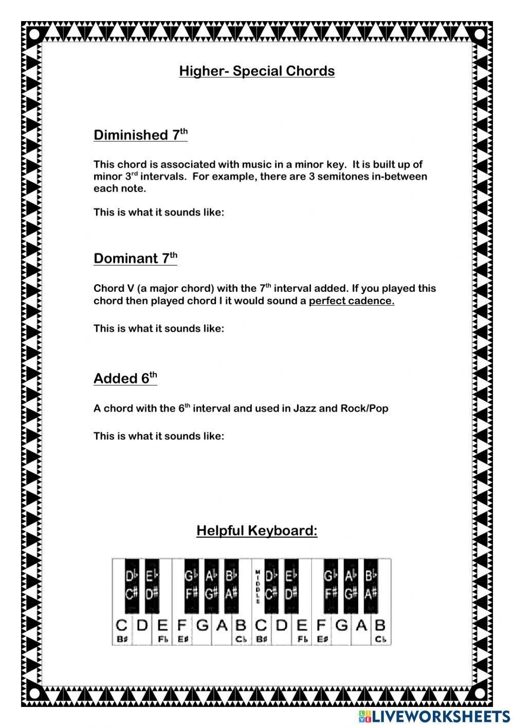 Higher Special Chords 1 of 2 worksheet | Live Worksheets