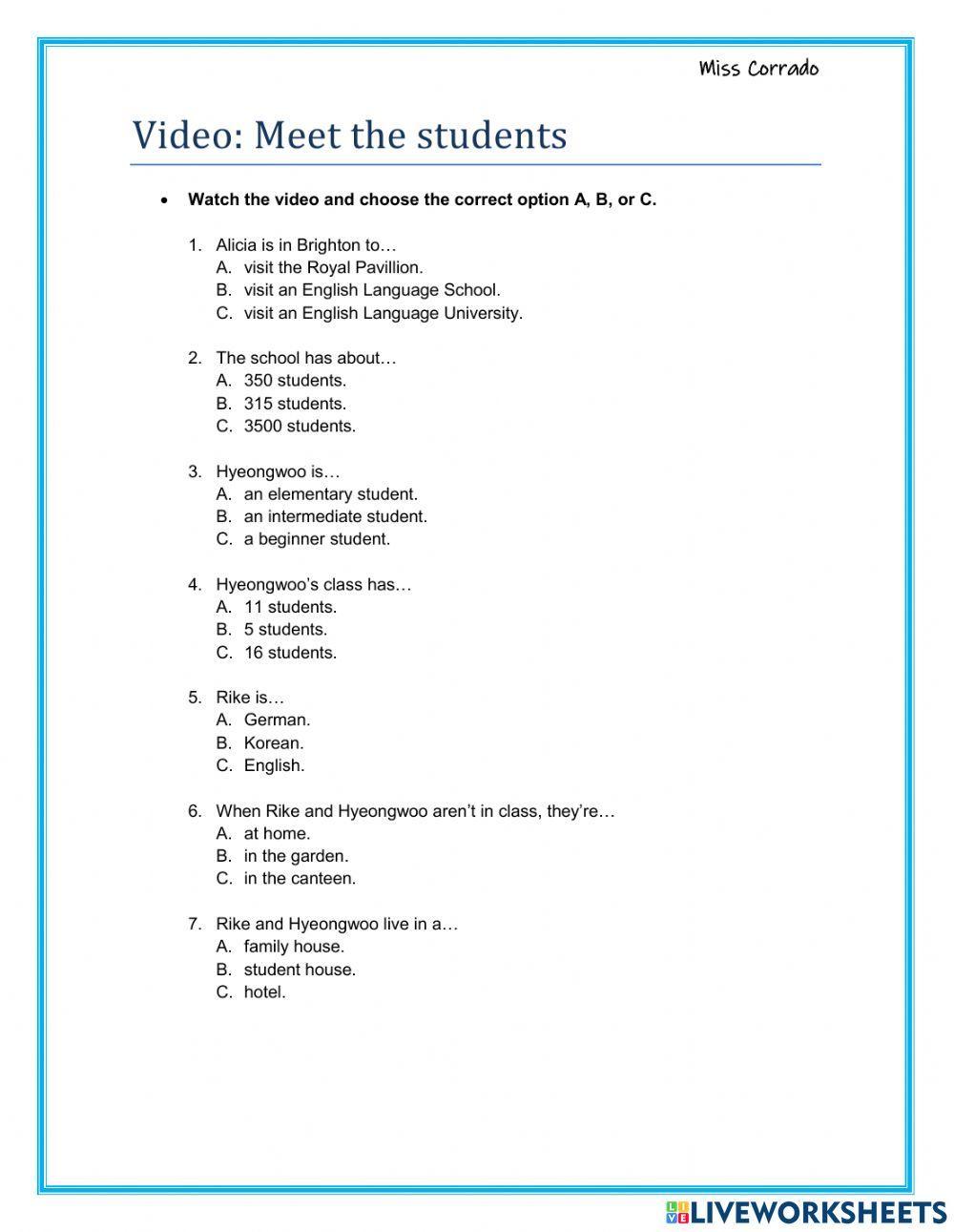 Meet the students worksheet | Live Worksheets