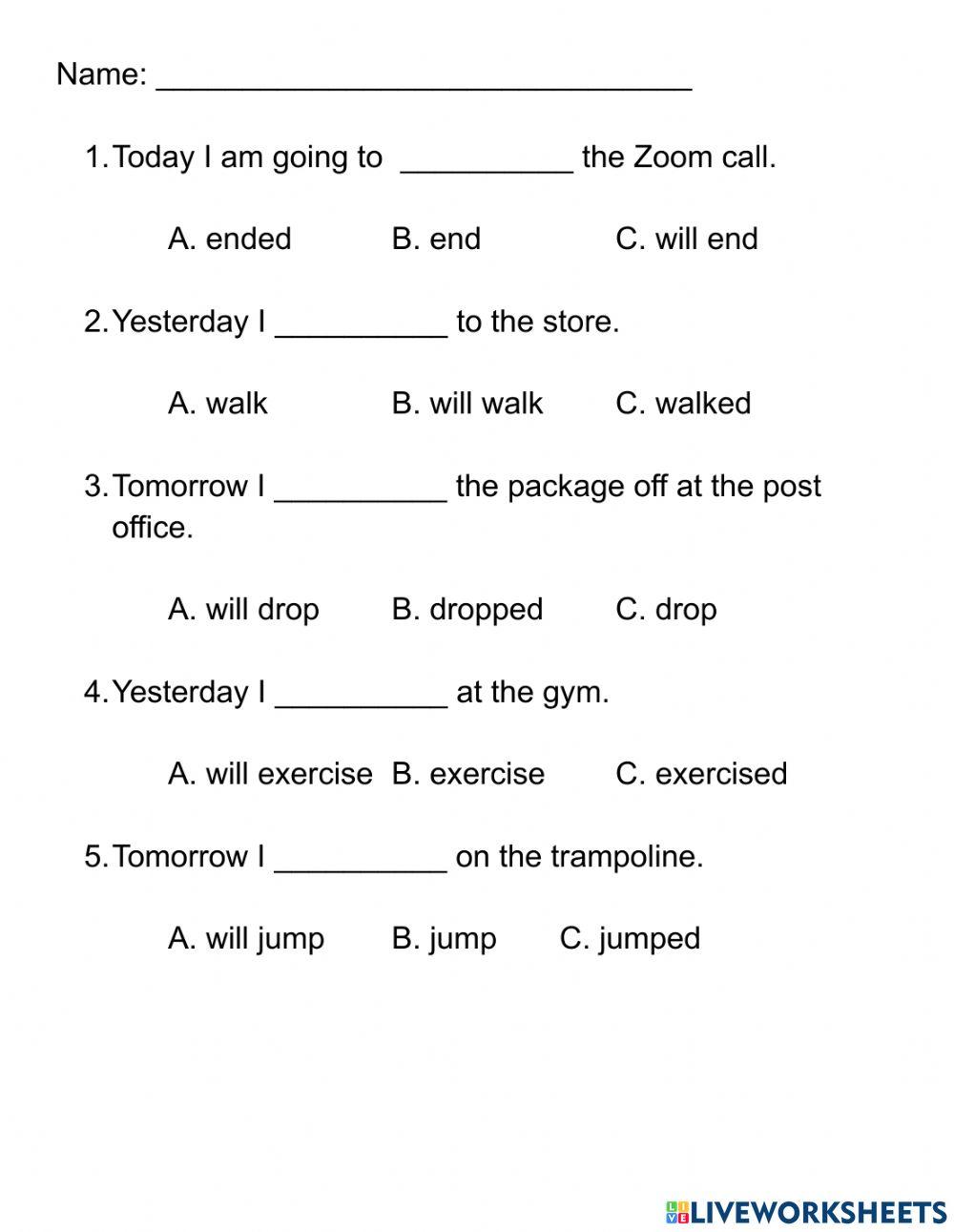 MCAS Verb Tenses worksheet | Live Worksheets