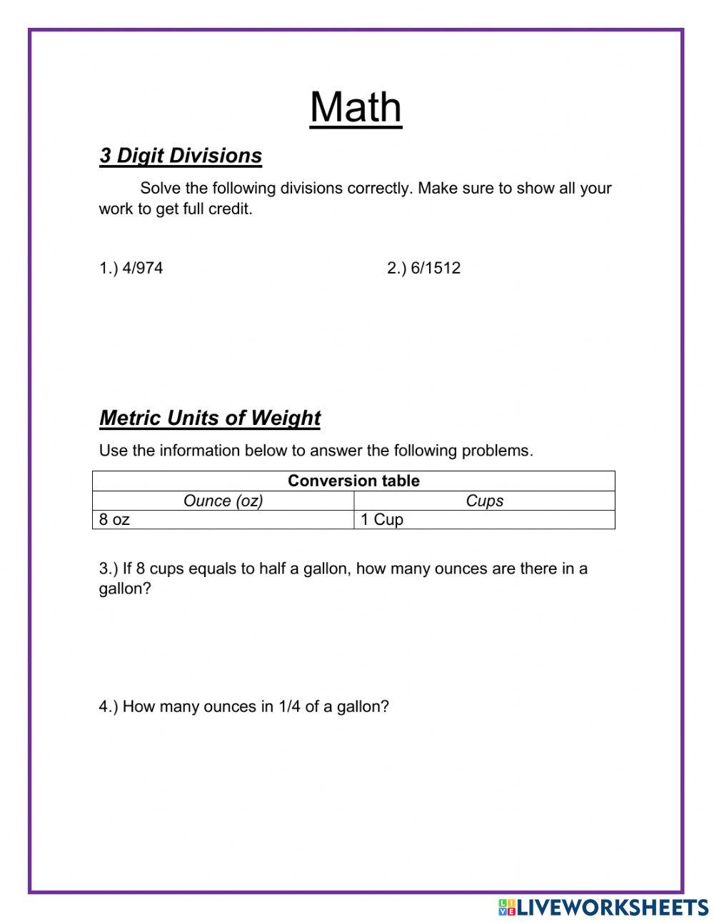 Math Exam online activity for 5th | Live Worksheets