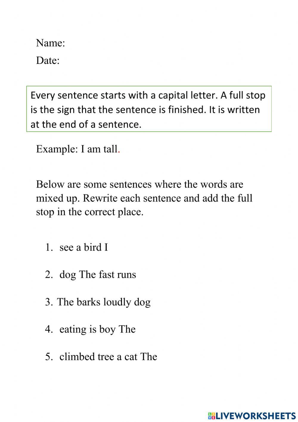 Full Stops | Free Interactive Worksheets | 786219