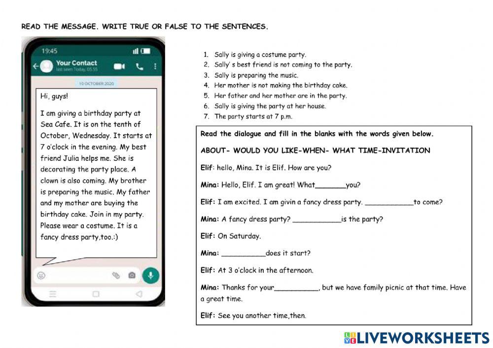 Reading comprehension-party 2 786253 | nergiz uzuner