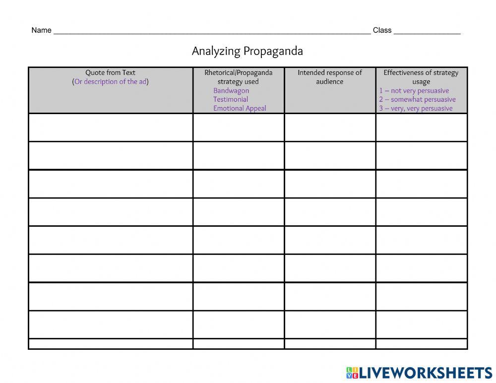 Analyzing Propaganda worksheet | Live Worksheets