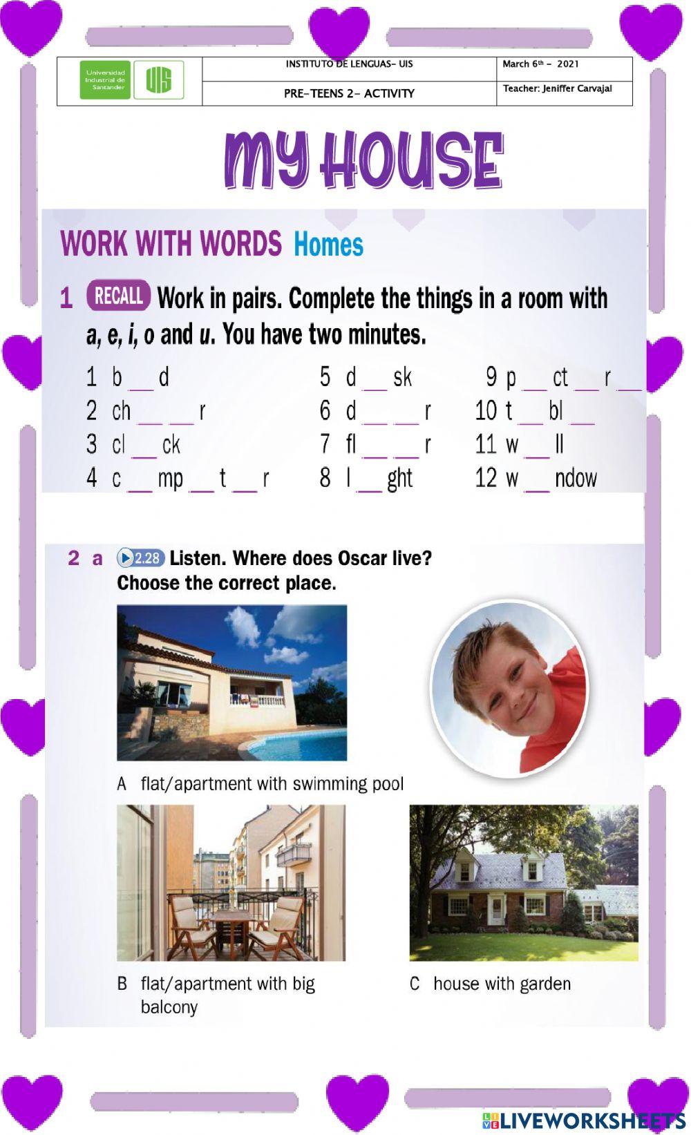 House online exercise for PT2 | Live Worksheets