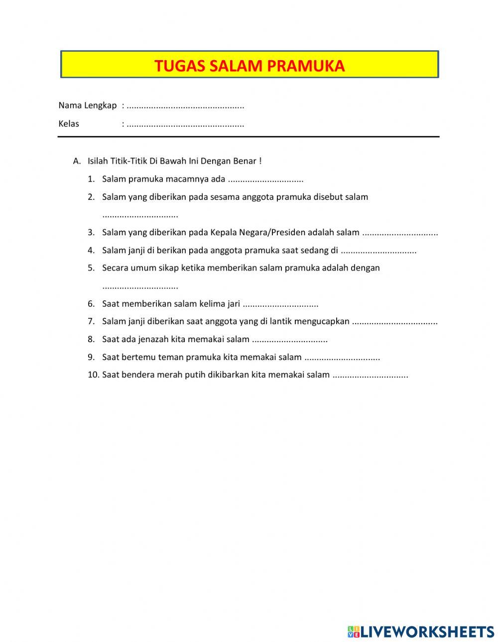 Tugas Salam Pramuka worksheet | Live Worksheets