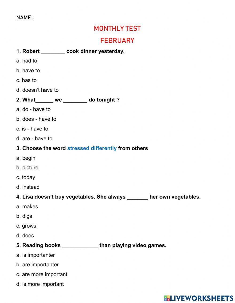 Test for For Grade 4 worksheet | Live Worksheets