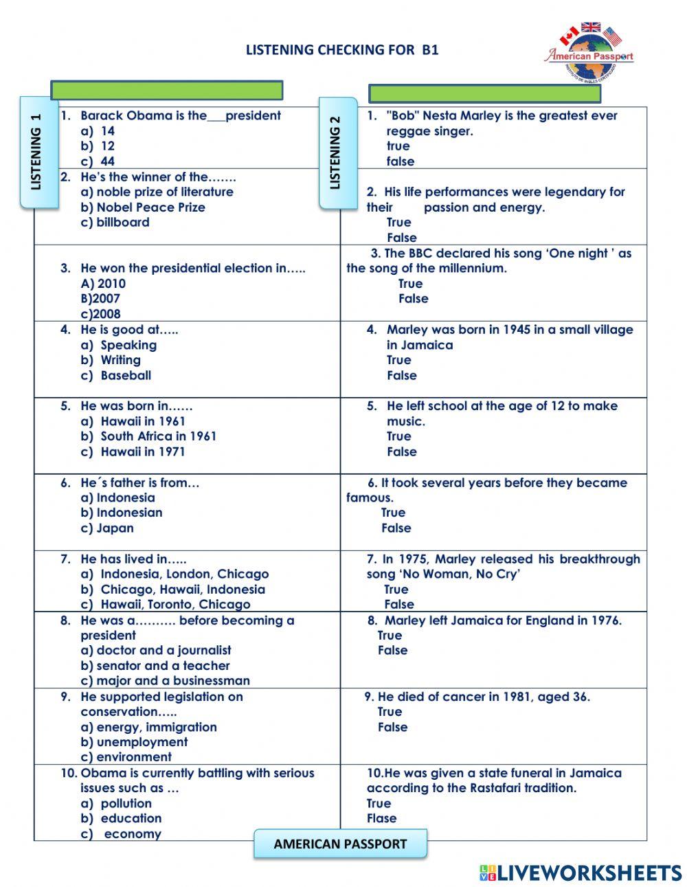 Listening checking for b1 worksheet | Live Worksheets