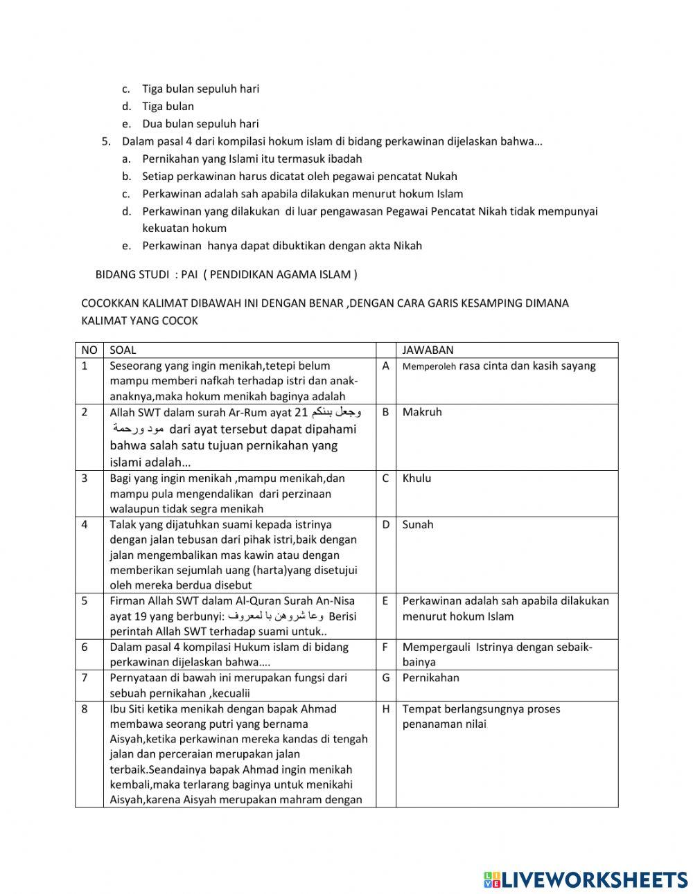 Pendidikan Agama islam exercise for 12 | Live Worksheets