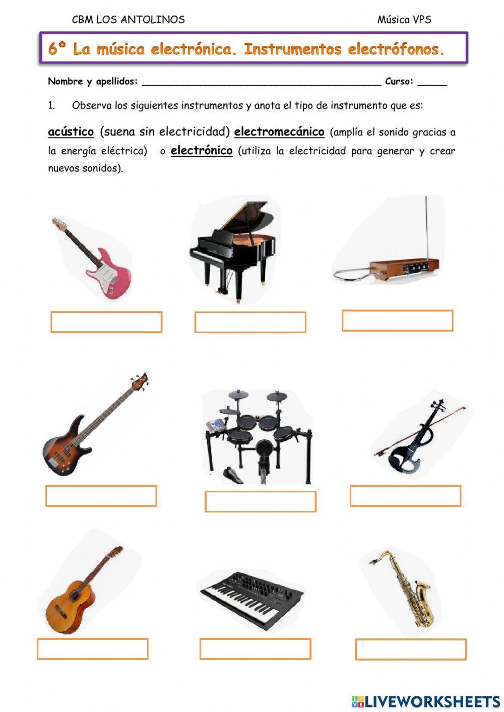Instrumentos acústicos y electrófonos worksheet | Live Worksheets