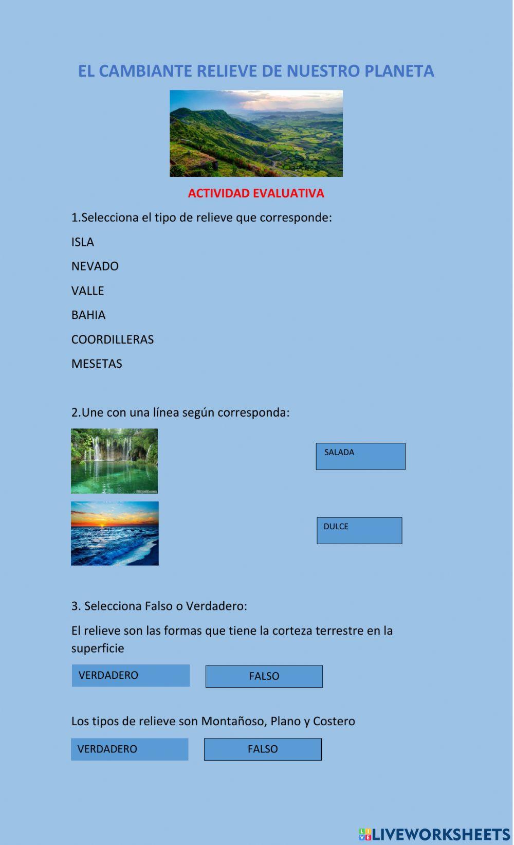 El cambiante relieve de nuestro planeta worksheet | Live Worksheets